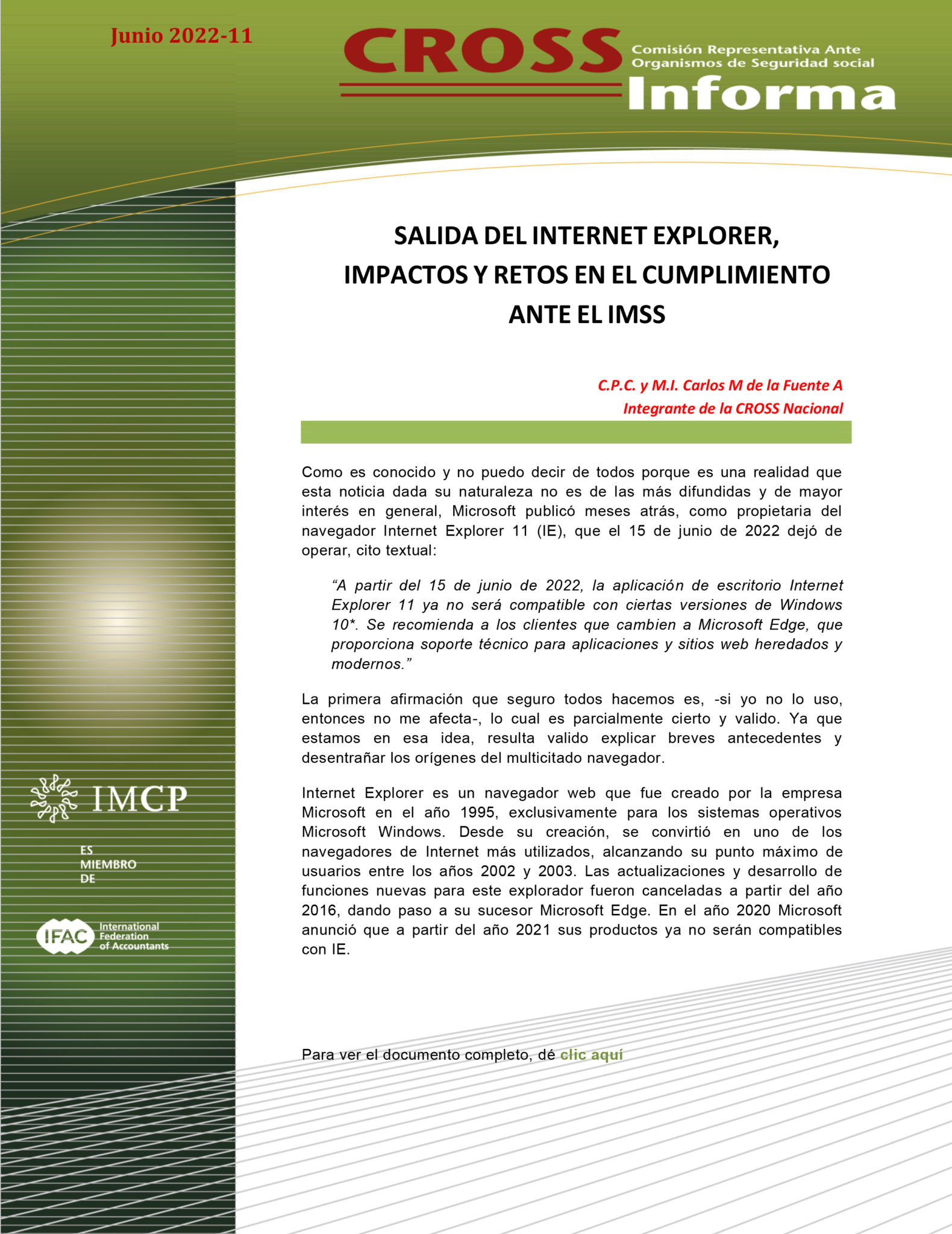 Boletín de Noticias de la CROSS 2022-11 SALIDA DEL INTERNET EXPLORER ...