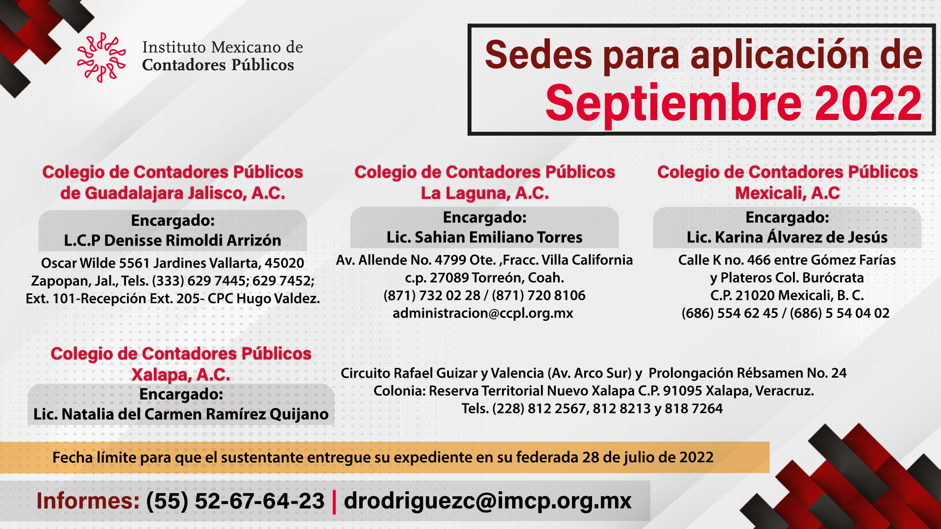 Sedes del examen de certificación – Septiembre 2022