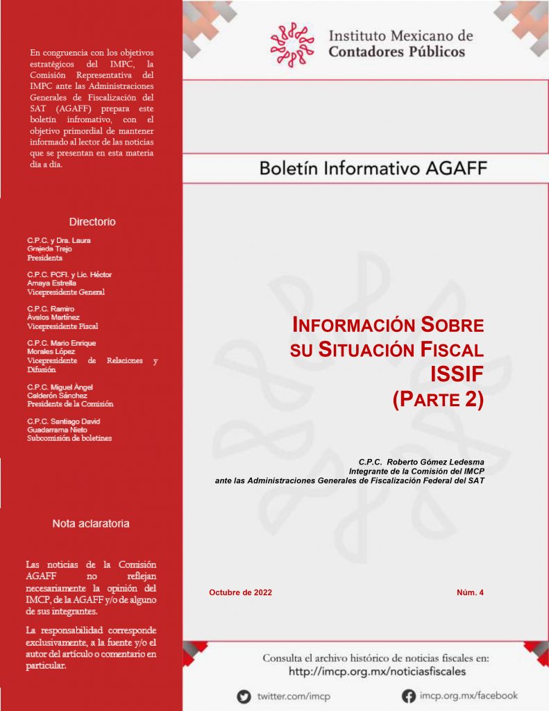 AGAFF 05 / INFORMACIÓN SOBRE SU SITUACIÓN FISCAL ISSIF (PARTE 3) - IMCP